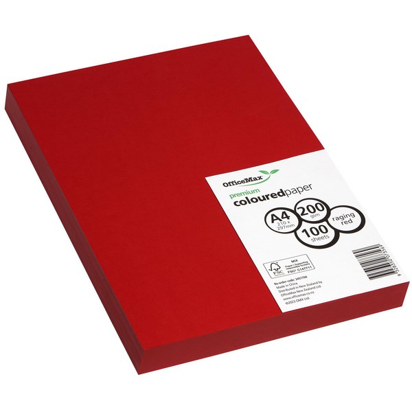 OfficeMax A4 200gsm Raging Red Premium Colour Card, Pack of 100 ...