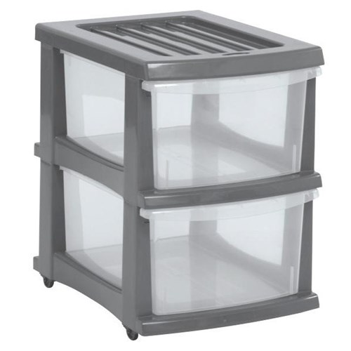 Taurus Storage Drawer 2 Drawer Grey | OfficeMax NZ