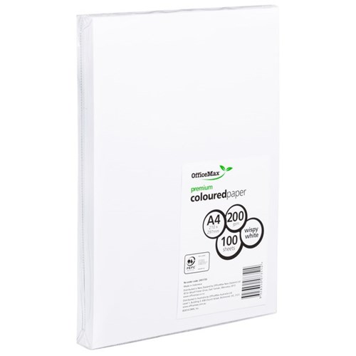 OfficeMax A4 200gsm Wispy White Premium Colour Card, Pack of 100 ...