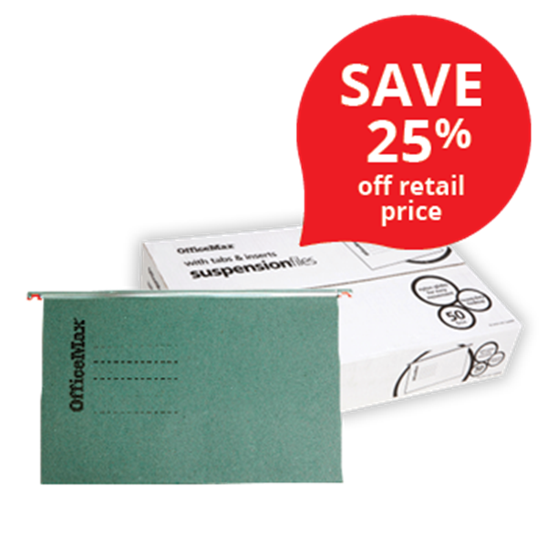OfficeMax Suspension Files Foolscap Green, Box of 50 | OfficeMax NZ