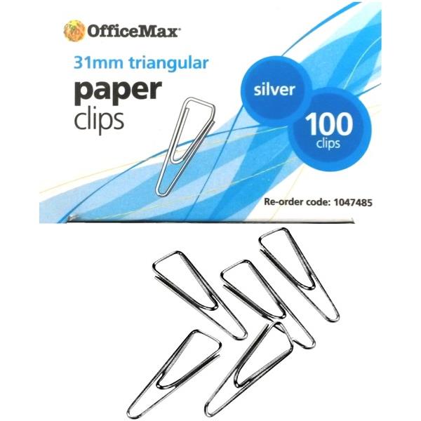 OfficeMax Paper Clips Triangle 31mm Silver, Pack of 100 | OfficeMax NZ