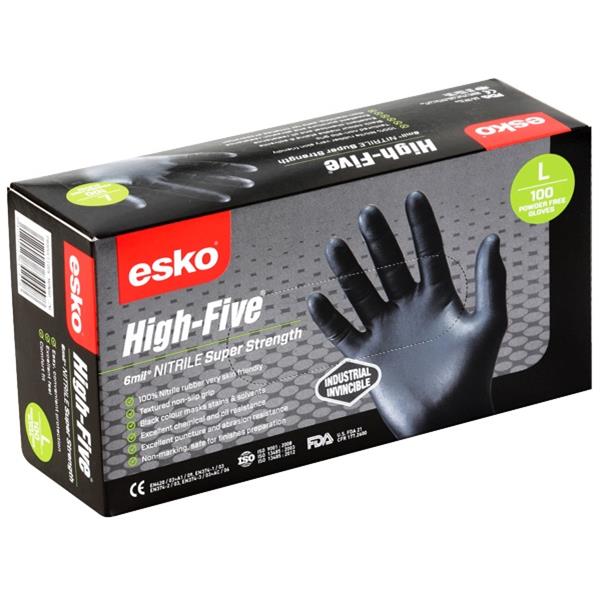 Esko High-Five Super Strength Nitrile Gloves Black, Carton of 10 Boxes ...