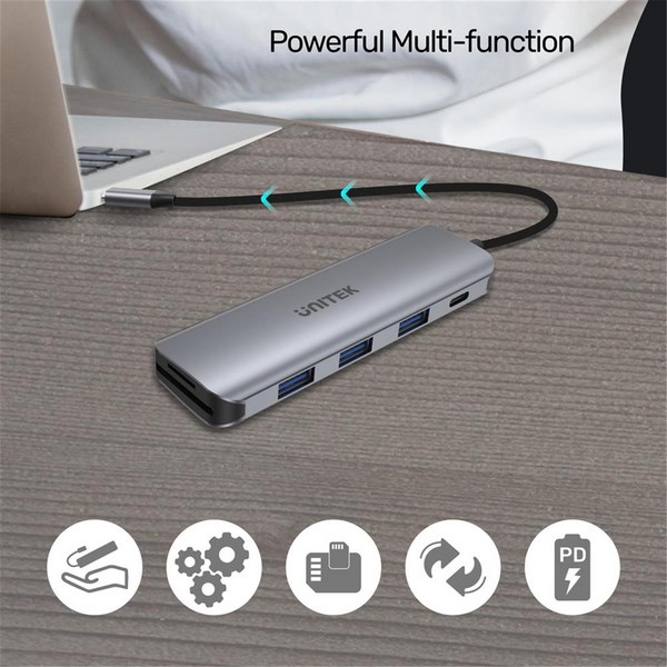 UNITEK 6-in-1 Multi-Port Hub With USB-C Connector Space Grey | OfficeMax NZ