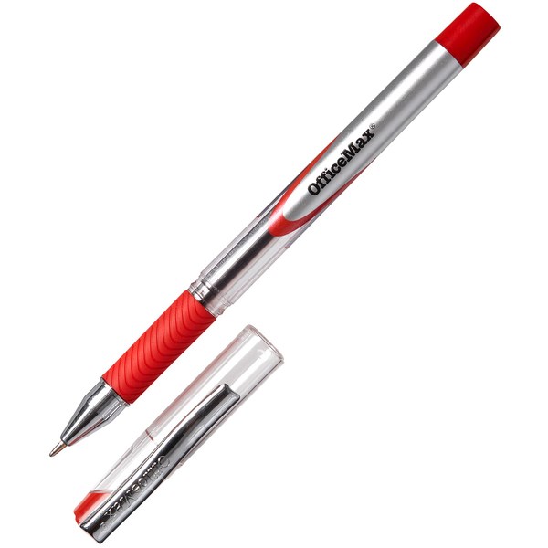 1950231 - OfficeMax Red Capped Ballpoint Pen Rubber Grip 1.0mm Medium Tip