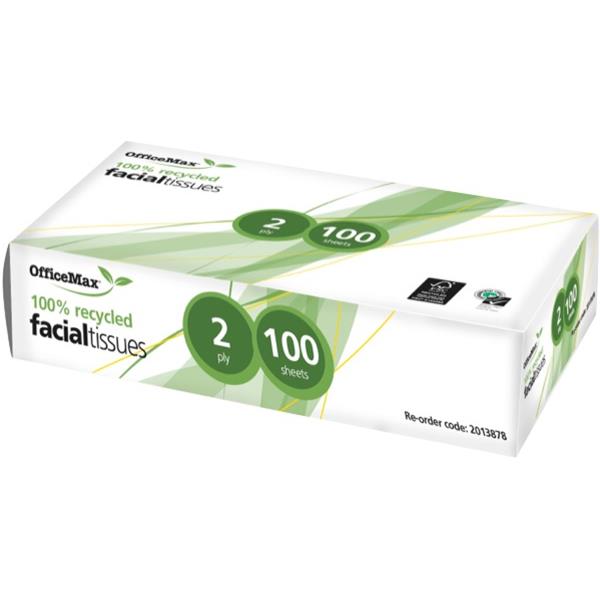 OfficeMax Eco Facial Tissue 100% Recycled, Pack of 100 | OfficeMax NZ