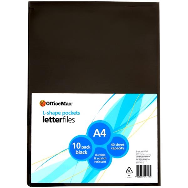 OfficeMax L-Shaped Pockets A4 Black, Pack of 10 | OfficeMax NZ