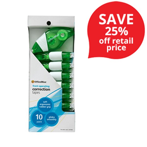 OfficeMax Correction Tape With Rubber Grip, Pack of 10 | OfficeMax NZ