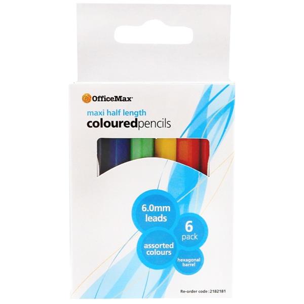 OfficeMax Maxi Half Size Coloured Pencils, Pack of 6 | OfficeMax NZ