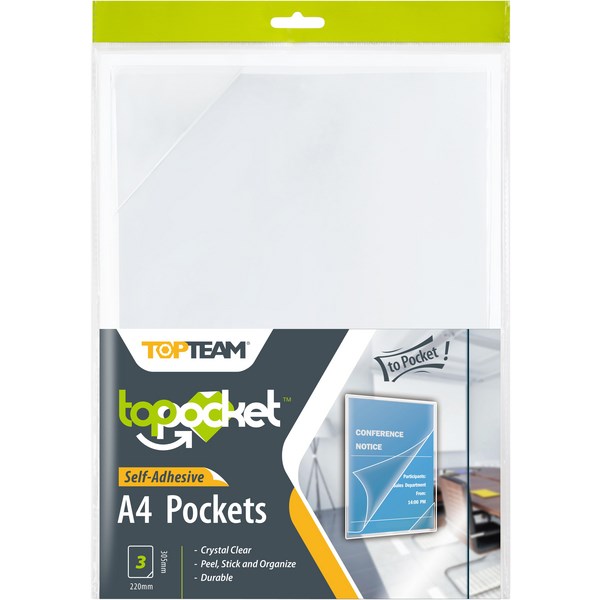 Top Team Pocket Self-Adhesive A4 Clear, Pack of 3 | OfficeMax NZ
