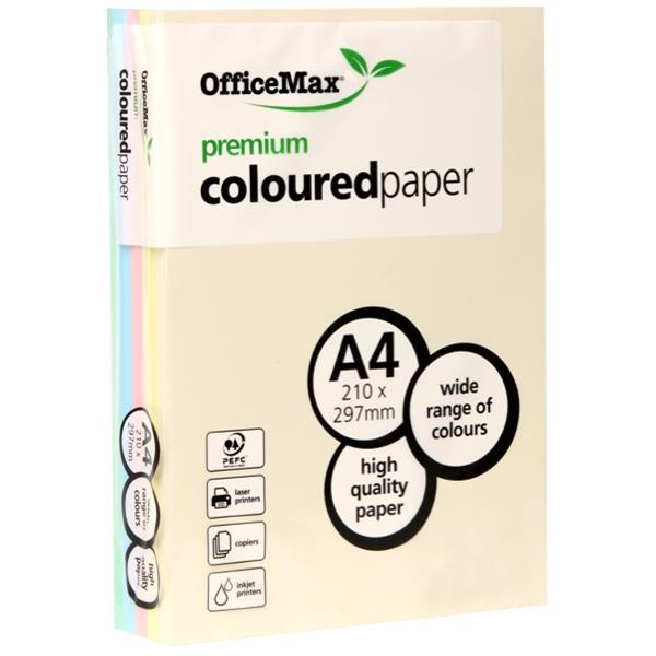 OfficeMax A4 80gsm Assorted Pastel Colours Premium Copy Paper, Pack of ...