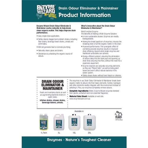 Enzyme Wizard Drain Odour Eliminator & Maintainer 1L | OfficeMax NZ