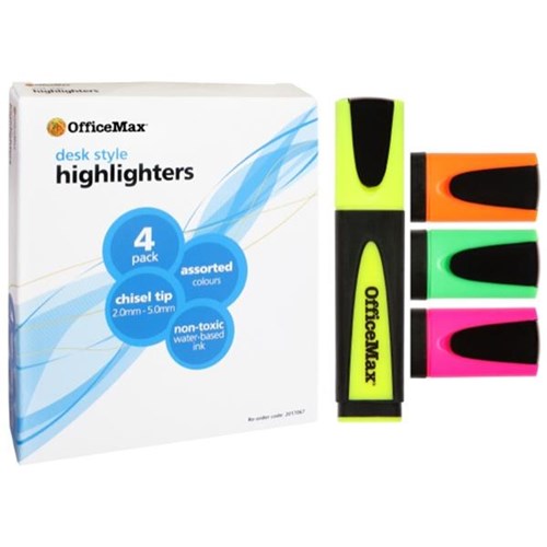 OfficeMax Assorted Colours Desk Highlighter Chisel Tip, Pack of 4 ...