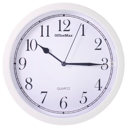 OfficeMax Round Plastic Face Wall Clock 240mm White | OfficeMax NZ