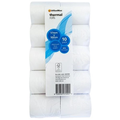 OfficeMax Eftpos Thermal Rolls 57x50mm, Pack of 10 | OfficeMax NZ